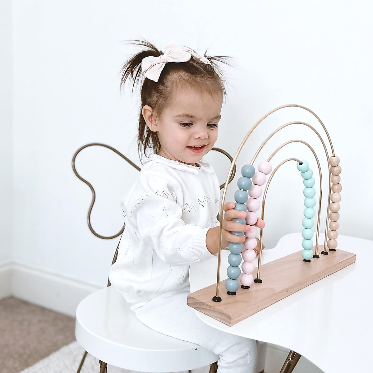 Hoky’s Hut Aesthetic XL Rainbow Abacus 14” x 11.25”- Montessori Toy for 1 Year Old & up 2-in-1 Sensory Toy & Kids Room Decor, Nursery Decor, Kids Bookshelf Decor, Unique or Kids Gifts, Hot Toy