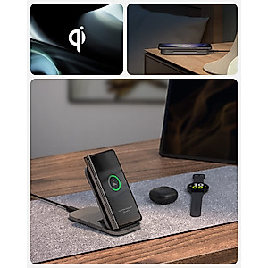 Spigen [Designed for Samsung] Qi Flex True 15W Super Fast Wireless Charger Stand & Pad for Samsung Galaxy S24 Plus Ultra S23 Z Fold Flip 5 4 S22 Note 20 S21 S20 Note 10 and More [No Adapter Included]