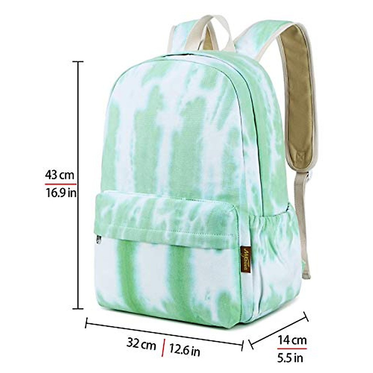Lanola Canvas School Bag Backpack Girls or boy, Ranibow Style Unisex Zip Backpack School College for Teens Girls Students Casual Lightweight Travel Daypack Outdoor (Green)