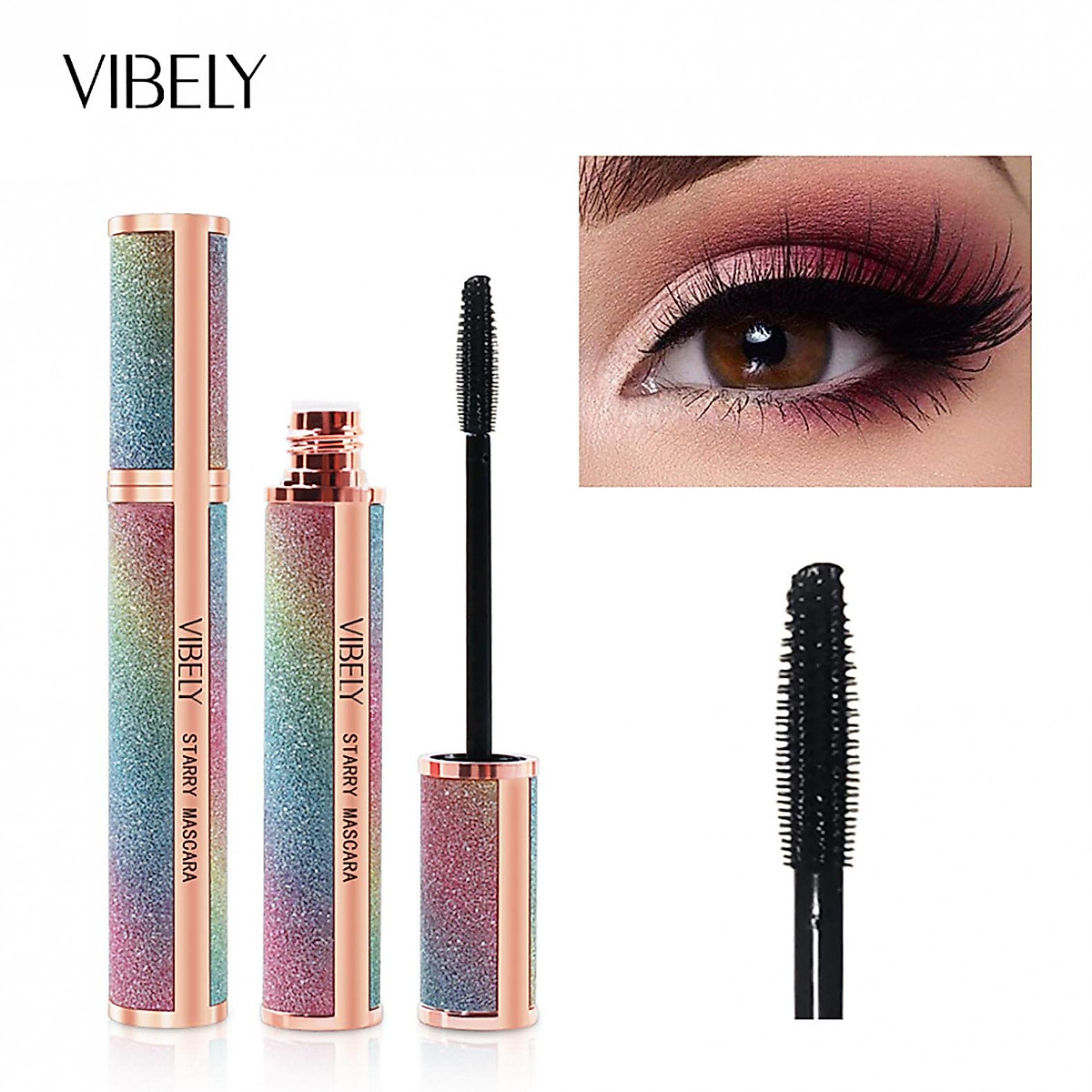 ZITIANY 4D Silk Fiber Lash Black Mascara - Waterproof Smudge-Proof Natural Curling Lengthening and Thickening - Starry Sky Mascara, Gift for Women