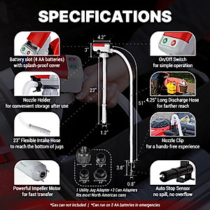 2PK of TERA PUMP TRFA01-XL 4 AA Battery Powered AUTO STOP Pump - Included 4x Gas Can/Racing Can Fittings 4.25ft Long Hose [ 2.3 GPM ] Transfer Rate For Gas Diesel E15 E85 Fuels (Gas Can Not Included)
