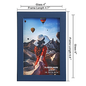 ELSKER&HOME 4x6 Picture Frame - Navy Blue Sturdy Wood Composite Photo Frame - Semi-tempered Glass - Includes Hanging Hardware and Desktop Easel (6 Pack)