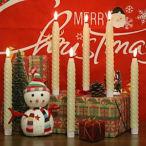 Lasumora Flameless Taper Candles Flickering with Remote Timer, LED Taper Candles Battery Operated Warm 3D Wick Spiral Window Candles 6 Pack Real Wax Wedding Home Birthday Christmas Decor 9.8" Ivory