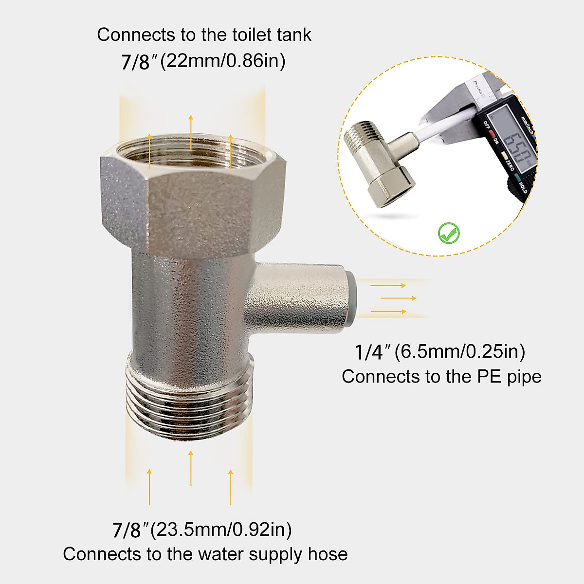 3 Way Tee 7/8" x 7/8" x 1/4",Bidet T Valve for ZMJH Toilet Bidet