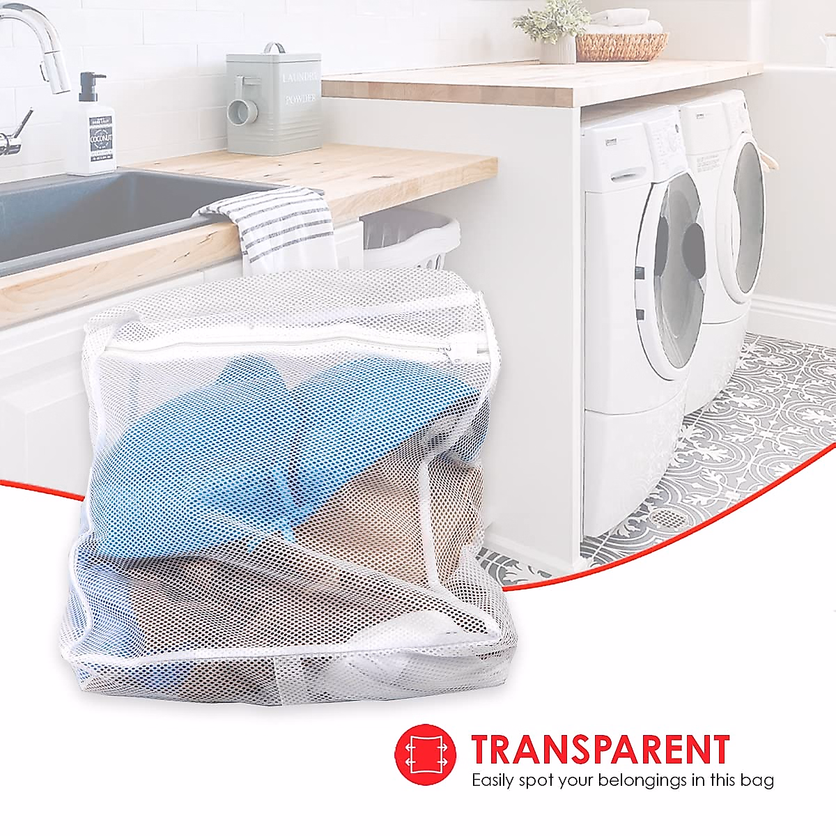 Laundry Bag For Washing Machine, (White), By Home Basics | Lingerie Mesh Laundry Bag With Zipper | Washer Bags For Laundry and Travel