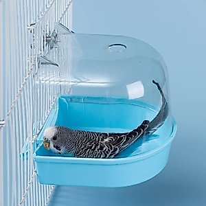 Bird Bath Cage Come with Water Injector, Cleaning Pet Supplies Cockatiel Bird Bathtub with Hanging Hooks for Small and Medium Birds Parrots Spacious Parakeets Portable Shower for Most Birdcage