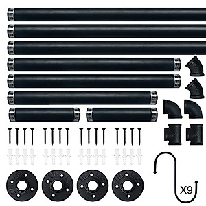 HouseAid 48 Inch Industrial Pipe Clothes Rack, Farmhouse Iron Garment Rack, Vintage Style Hanging Rod for Closet, Wall Mounted, Matte Black (Hooks Included)