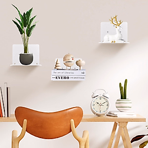 Invisible Floating Bookshelves for Wall, Set of 6 Heavy-Duty Floating Bookshelf Wall Mounted, Large Size Iron Wall Shelves Book Shelf Organizer for Bedroom Living Room Office Wall Decor (White)