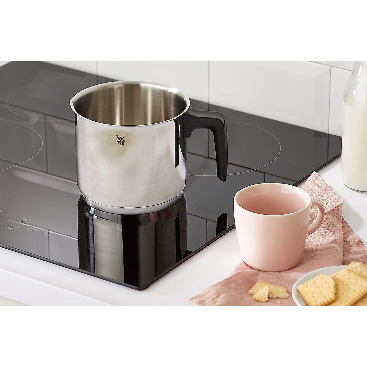 WMF 794769990 milk pot Ø 14 cm approx. 1,7l pouring rim Cromargan stainless steel brushed suitable for all stove tops including induction dishwasher-safe, Silver
