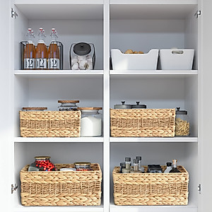 Artera Large Wicker Storage Basket - Set of 4 Woven Water Hyacinth Baskets with Handle, Large Rectangular Natural Nesting Storage Bins for Bedroom, Bathroom, Laundry Room or Kitchen (Style 1)