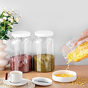 Dandat 8 Pcs 1 Gallon Clear Plastic Jars Airtight Pantry Large Mouth Jars Plastic Jug Cylinder Containers with Lids for Candy Butter Honey Sugar Cookies Arts Crafts Bartender Kitchen(White Lids)