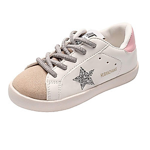 Auhoho Kids Glitter Star Lightweight Sneakers Slip On Loafers Outdoor Casual Running Sports Shoes for Girls Boys 13.5 M US Little Kid,Pink