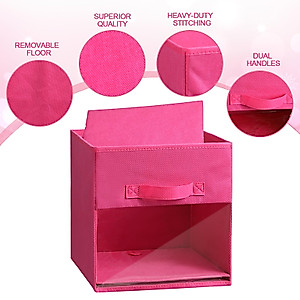 Windyun 8 Pcs 11 Inch Foldable Fabric Cube Storage Bins See Through Cubby Storage Organizer Boxes with Clear Window and Front Handle Collapsible Cubicle Baskets for Room Closet Shelf Cloth Book Toy