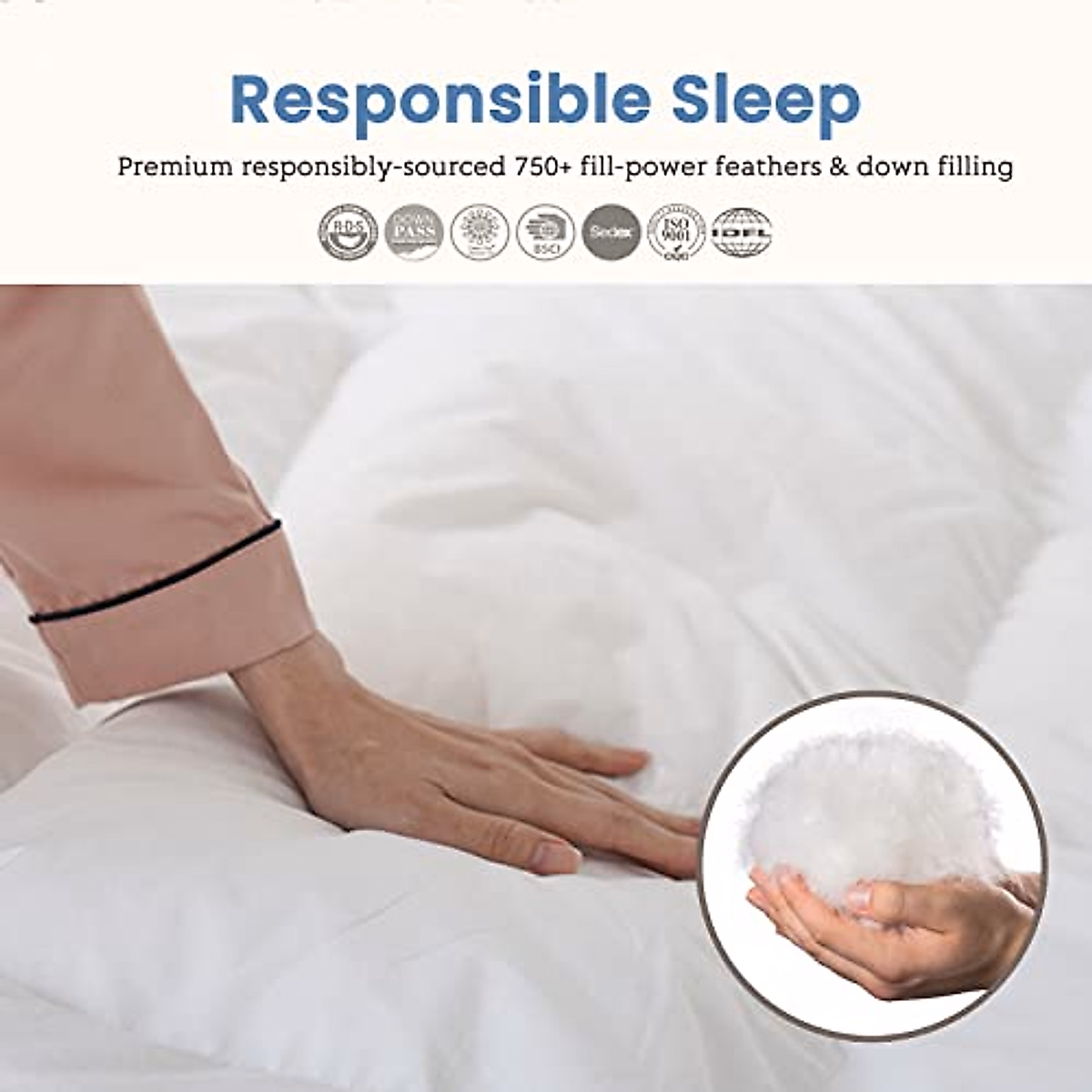 Hotel Collection Feathers & Down Comforter | Full/Queen Bed All Season Duvet Insert | 750 Fill Power Ultra-Soft 500TC Egyptian Cotton-Blend Quilted with Tabs (90x90, Solid White)