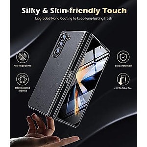 Waldeng 3-in-1 for Samsung Galaxy Z Fold 5 Case, [Omni-Directional Protection] [Metallic Glossy Bumper] Fascinating Touch Silm Fit Stylish Leather 5g Case for Galaxy Z Fold 5 Phantom Black