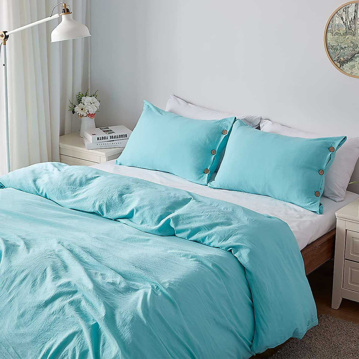 SunStyle Home Twin Size Duvet Cover Set with Buttons Closure Navy Blue, 2 Pieces Solid Color Ultra Soft Skin-Friendly Comforter Cover Set (1 Duvet Cover +1 Pillowcase)