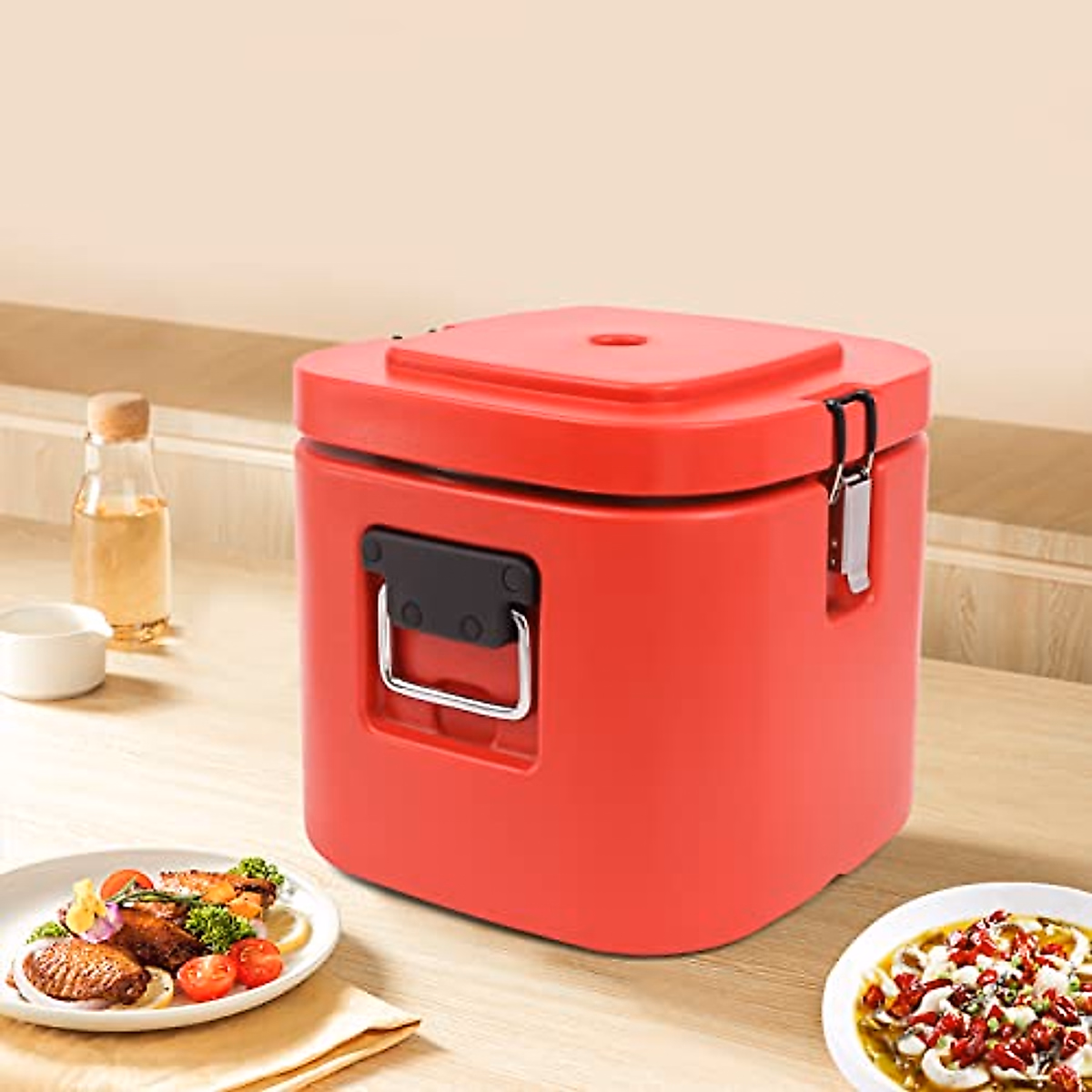 Gdrasuya10 Insulated Soup Carrier Coolers, Commercial 2.5 Gallon Food Warmer Box Large Insulation Barrel Cooler or Hot Carrier for Restaurant, Canteen, Home, Red