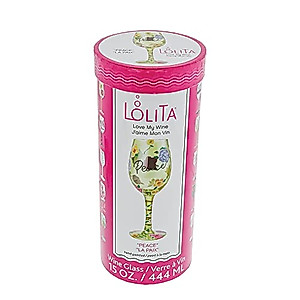 Enesco Designs by Lolita Peace Floral Hand-Painted Artisan Wine Glass, 15 Ounce, Multicolor