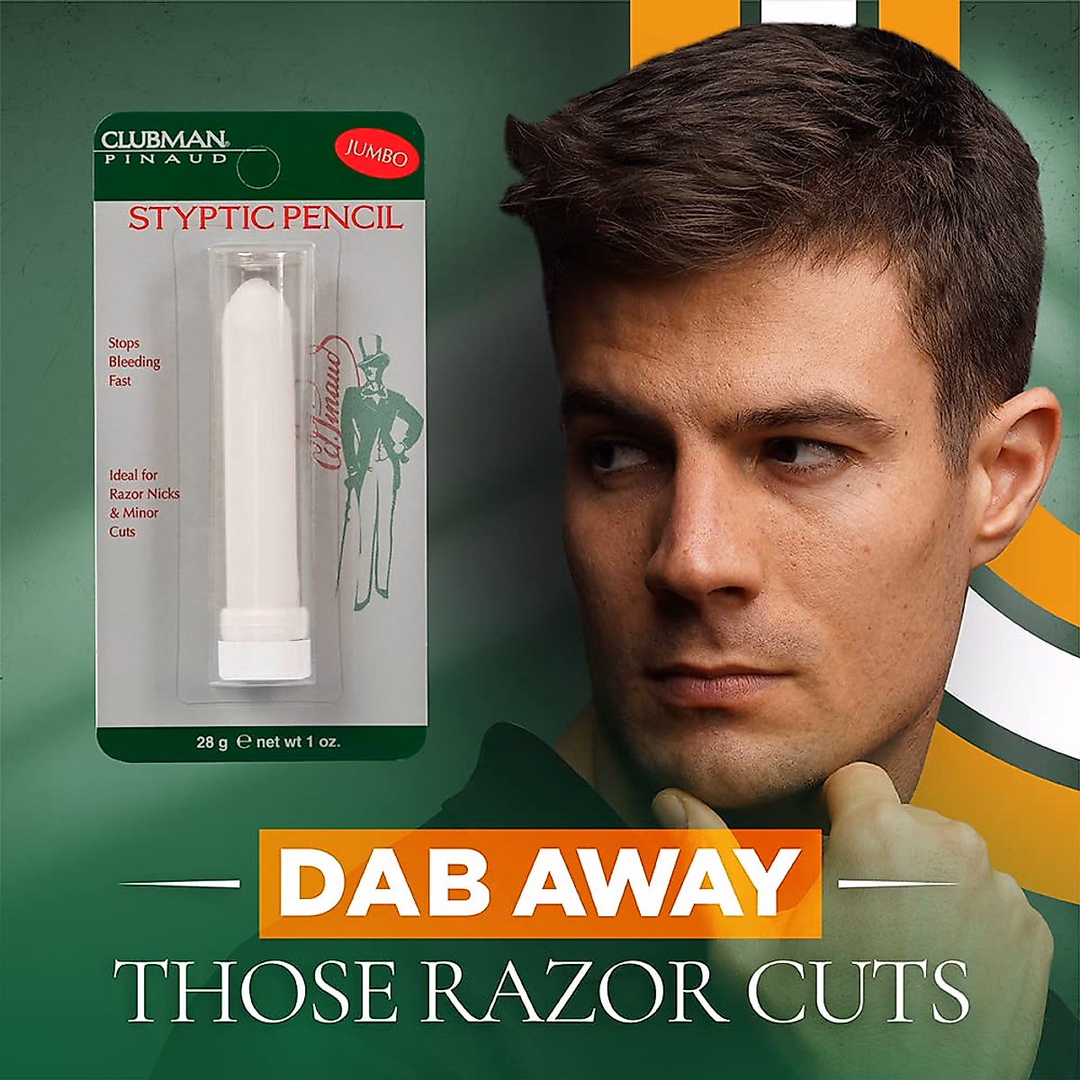 Clubman Jumbo Styptic Pencil, Treat and Seal Shaving Cuts Instantly, Anti-hemorrhaging Stick, First Aid Device, White, 1 oz