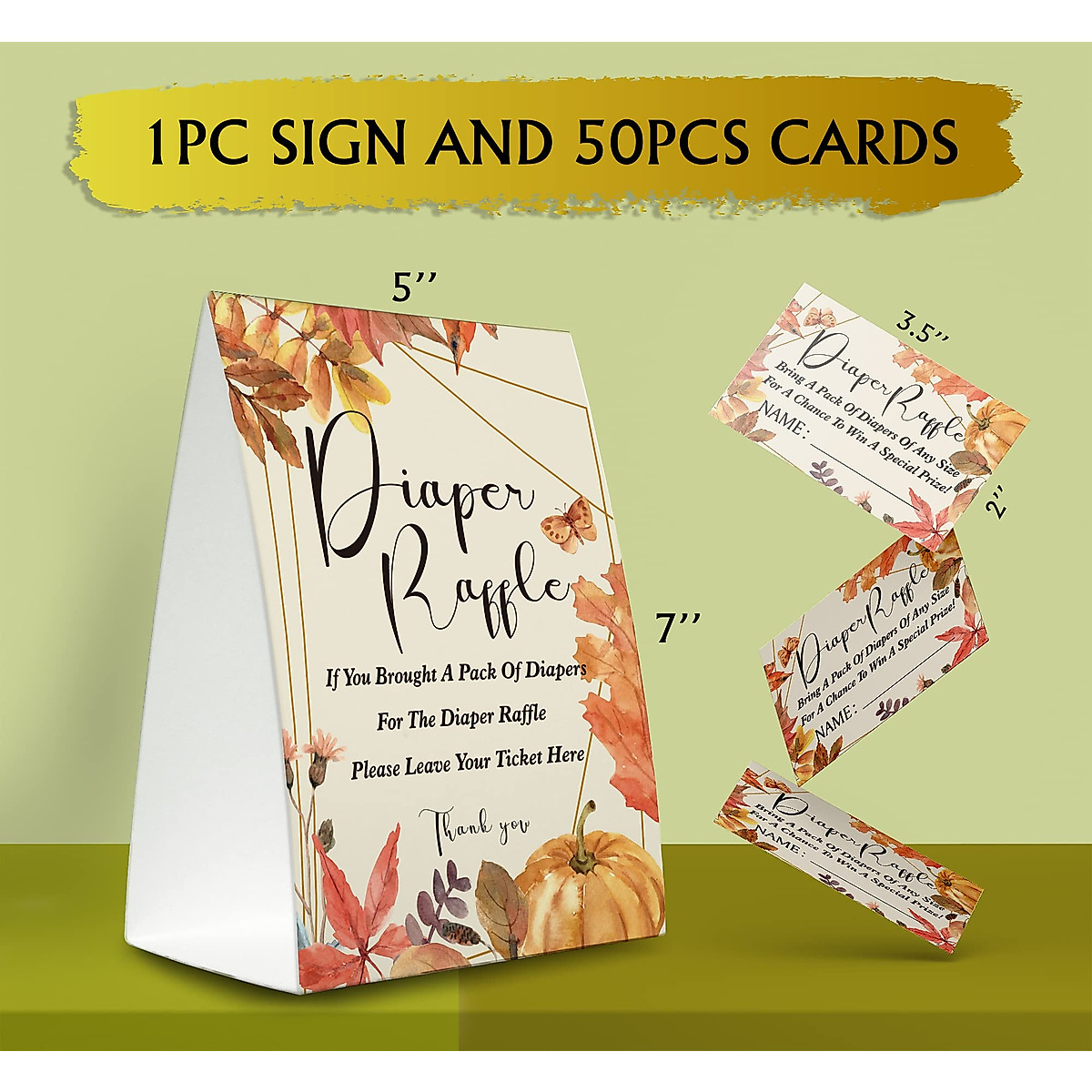 Fall Baby Shower Diaper Raffle Sign,Diaper Raffle Baby Shower Game Kit (1 Standing Sign + 50 Guessing Cards),Little Pumpkin Baby Shower,Halloween Baby Shower Games-QJ18