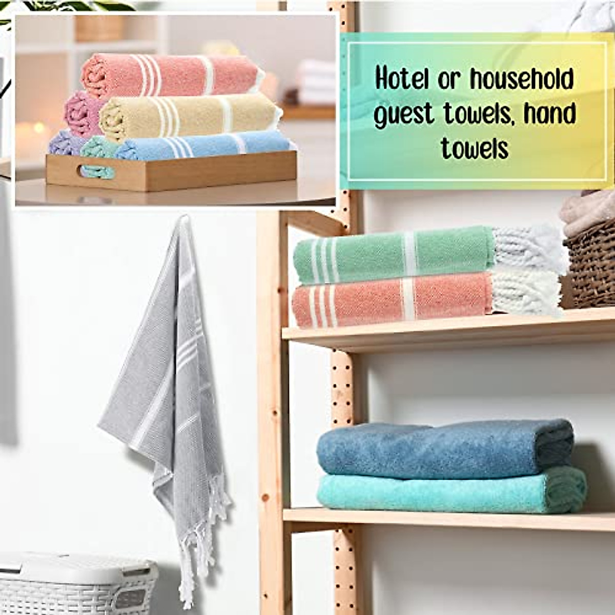 Preboun 20 Pack Turkish Beach Towels, Cotton Turkish Bath Towels Beach Towels Lightweight Quick Dry Turkish Hand Towels Multi Color Turkish Towel for Face, Hair, Gym, Yoga, Tea, Kitchen 16 x 40 Inch