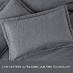 Shanghan Home Grey Quilt Set, 3 Piece King Size Soft Bedspread & Coverlet Set for All Season, Lightweight Coin Pattern Quilt Bedding Set - 100% Microfiber - 104"x94"(1 Quilt, 2 Shams)