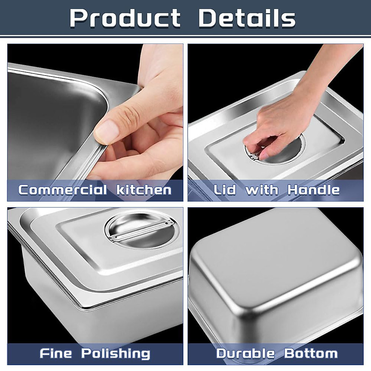 NDSWKR 4 Pack 1/2 Size Half Size Hotel Pan with Lid, 2.5 Inch Deep Stainless Steel Steam Table Pans, Anti-Jam Chafing Pan for Party, Hotel, Restaurant, Cafeterias, Buffet