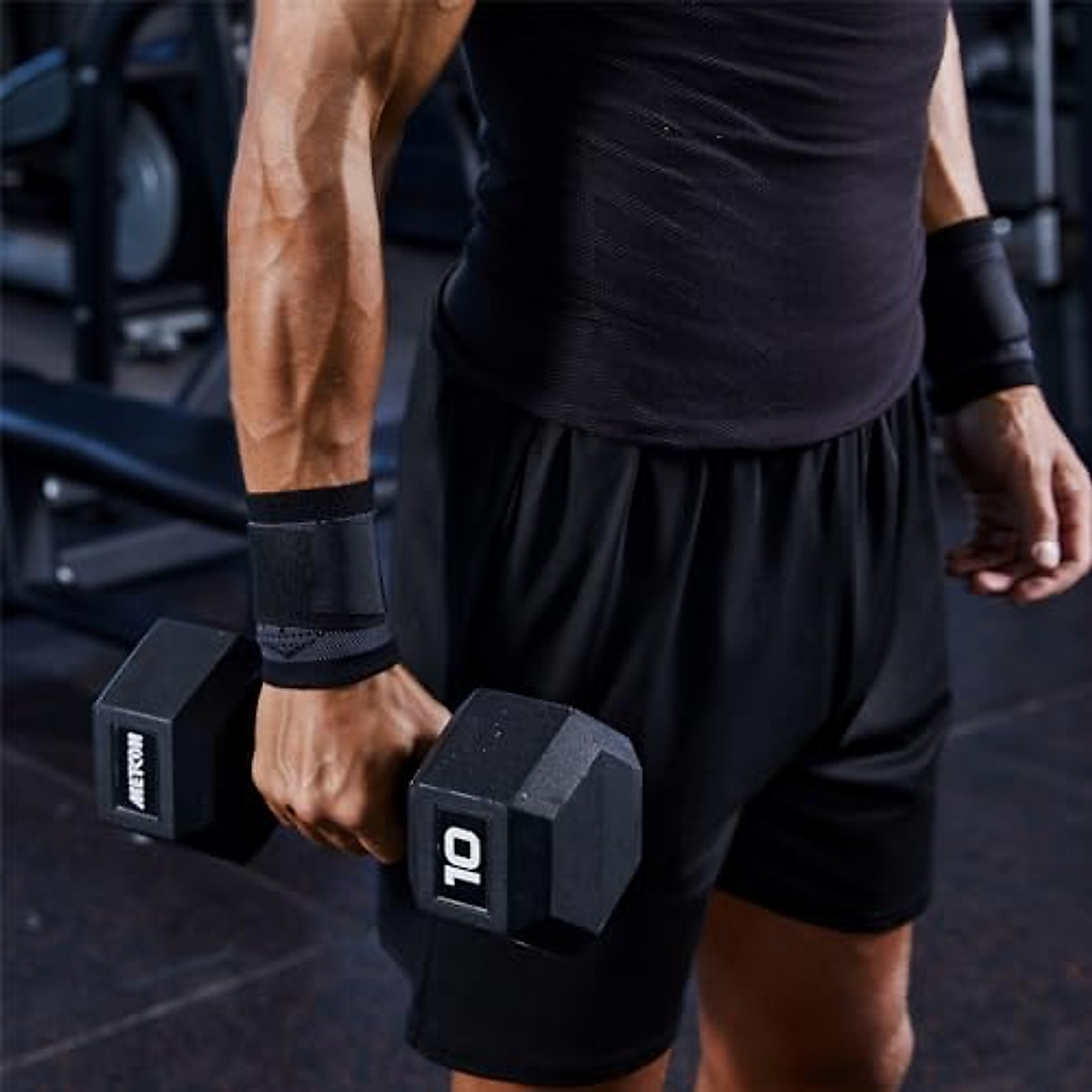 YUNYILAN 2 Pack Wrist Brace Carpal Tunnel, Wristbands Compression Wrist Strap, Wrist Wraps Support Sleeves for Work Fitness Weightlifting Sprains Tendonitis Pain Relief Breathable (Black, M)