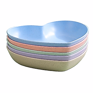5 Pack 6 Inch Heart Shape Mini Dipping Sauces Bowls, Unbreakable Wheat Straw Small Snack Dessert Dishes, Salad Plates for Sushi Side Dish Fruit Appetizer Cake, Assorted Colors
