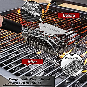 VOOBSON Grill Brush Bristle Free 3 in 1 BBQ Cleaning Brush and Scraper -18'' inch Stainless Steel Barbecue Accessories for Outdoor Grill