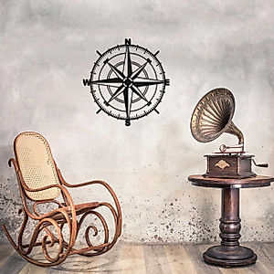 Black Metal Wall Art, Modern Home Decor, Modern Black Wall Art, Living Room Wall Art, Home Art İron Wall Art, Wall Hanging (Compass Metal Wall Art Decor, Large)