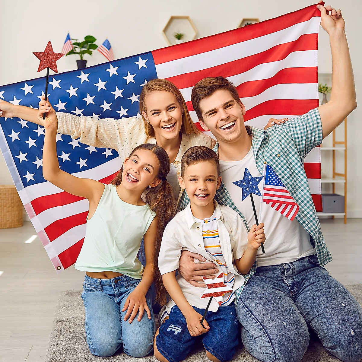 Labor Day Tiered Tray Decor Wooden Star Set, 3 Pcs Veterans Day Table Decorations, Rustic Patriotic Tabletop Home Decor, Red White and Blue Decorations for Celebration Home (Shiny)