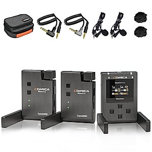 COMICA BoomX-U2 UHF Wireless Lavalier Microphone System with Dual-Channel Recording, Noise Reduction, 394' Range, Screen Flip, Lav Mic for Camera Smartphone Podcast Interview YouTube Facebook Live