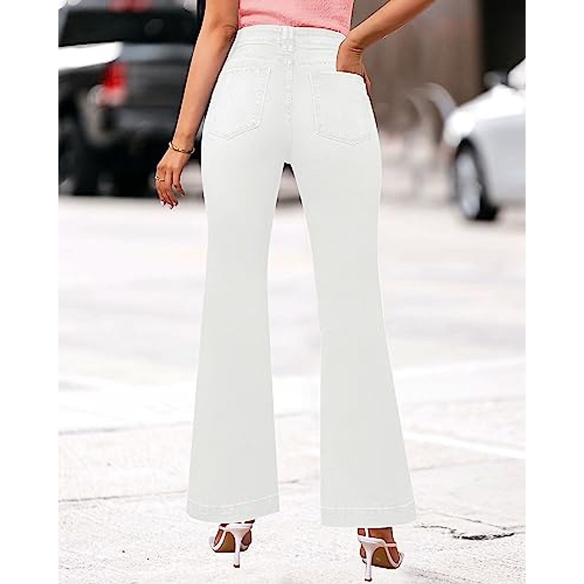LookbookStore Wide Leg Pants High Waisted Pants for Women Mom Jeans High Waisted Womens White Jeans Womens Flare Jeans Womens Baggy Jeans Brilliant White Size Large Fits Size 12 14