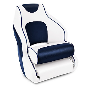 Leader Accessories Two Tone Captains Bucket Seat Boat Seat Premium Sports Flip Up Boat Seat(White/Blue,Blue Piping)
