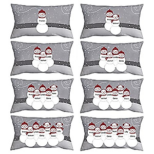 Rualight Snowman Family Personalized Lumbar Throw Pillow, Family Custom Name Pillow Set, Pillowcase and Pillow Core, Christmas Home Decor, Gifts for Christmas, 20x12in