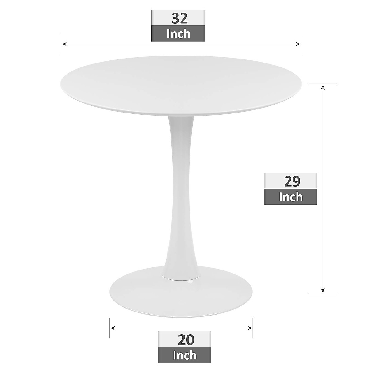 Forsho Tulip Table 32" Round Dining Table Set for 4, Mid Century Modern Circle Dining Table with Pedestal Base (White)