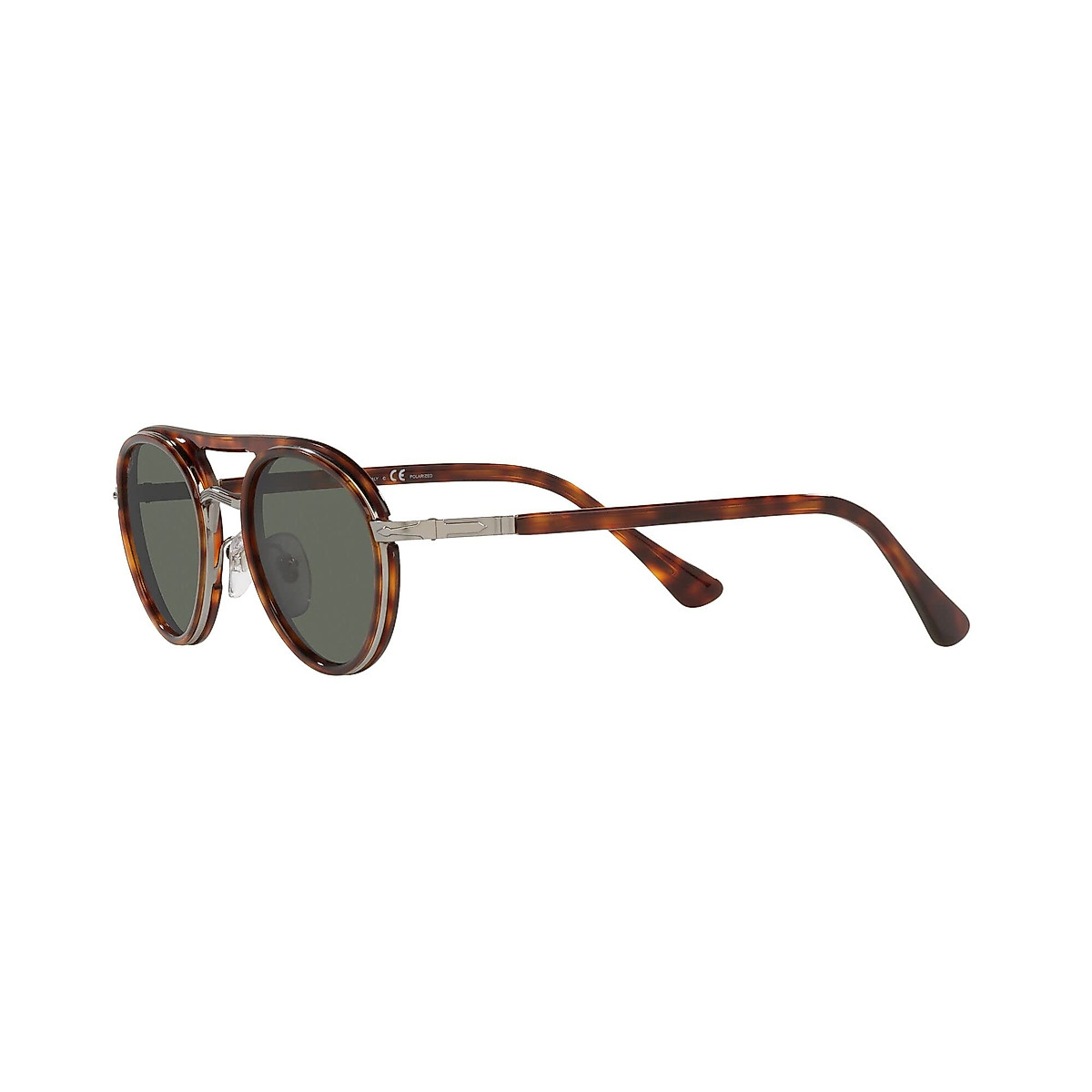 Persol PO2485S Round Sunglasses, Gunmetal/Havana/Green Polarized, 46 mm