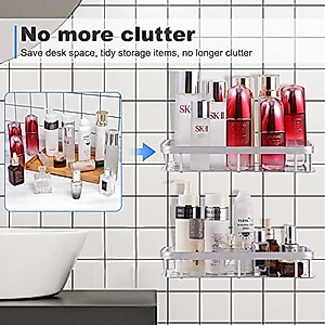 Shower Basket With 4 Hooks Strong Self-Adhesive Shower Shelf For Shampoo And Conditioner Bathroom Storage or Dormitory Kitchen SUS304 Stainless Steel Rust Proof, 3 Pack No Drilling Rust Proof - Silver