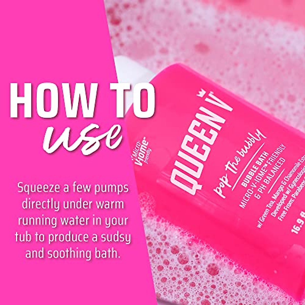 Queen V Pop the Bubbly Bubblebath pH Balanced, Enriched with Green Tea, Mango and chamomile extracts, For Use on External Intimate Area
