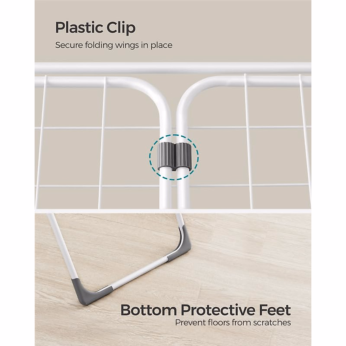 SONGMICS Clothes Drying Rack, Metal Laundry Drying Rack, Foldable, Space-Saving, Free-Standing Airer, with Gullwings, Indoor Outdoor Use, Bed Linen Clothing, White ULLR540W01