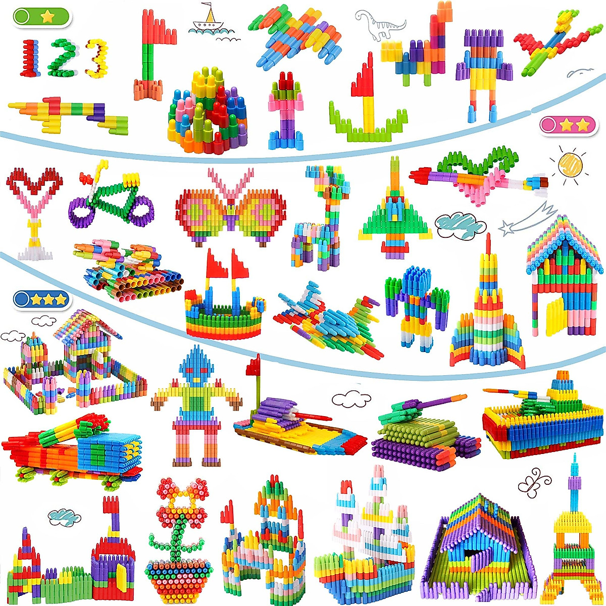 Salanheo Kids 140pcs Set Building Blocks Construction Toy - Learning STEM Toys Educational Kit Child - 10 Colors Building Toys for Kids Ages 3+