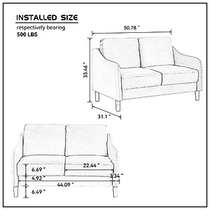 FANYE Elegant Gray 2 Accent Deep Cushions Seaters Wood Legs Loveseat Double Couch, Modern Velvet Upholstery Sofa Love Seat W/Curved Padded Armrest for Home Office Apartment Small Space Living Room