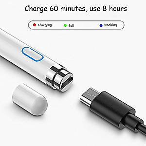 DOGAIN Active Stylus Pen for Android,iOS, iPad/iPad 2/New iPad 3/iPad4/iPad Pro/iPad Mini/iPad Mini 2/3 /4 and Most Tablet,1.5mm Fine Point Rechargeable Digital Stylus Pen（White）