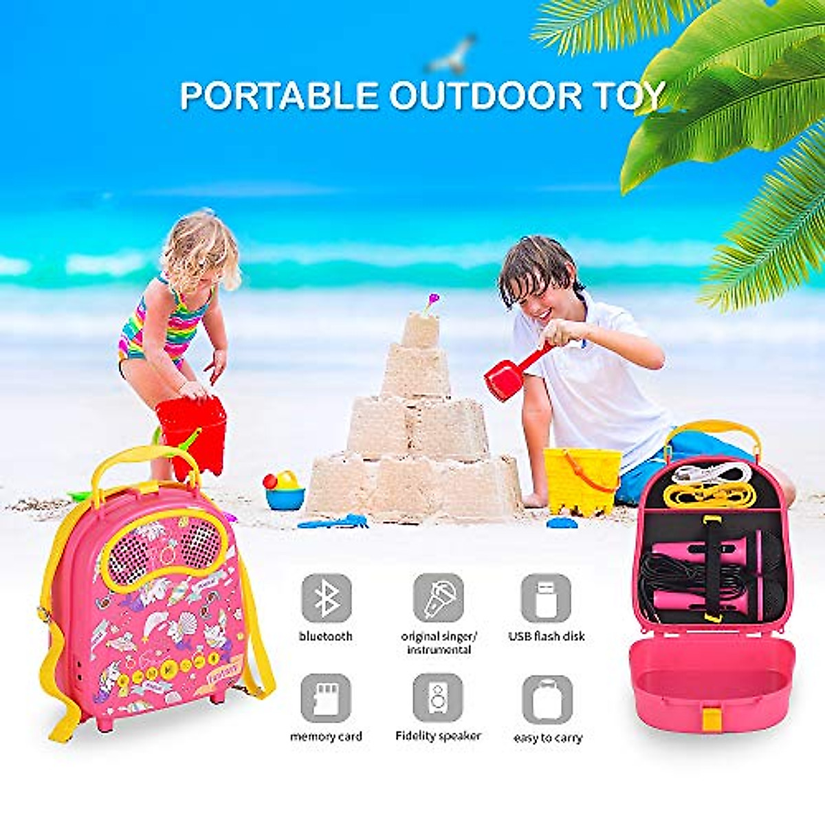 Kids Karaoke Machine with 2 Microphones for Girls Children Singing Machine Toddler Bt Karaoke Music Toy for Birthday