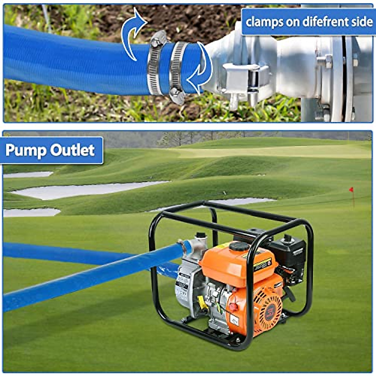 Gonioa 2 inches x 25 FT Heavy-Duty PVC Swimming Pool Backwash Hose, Reinforced Discharge Hose with Clamp for Swimming Pools, Blue