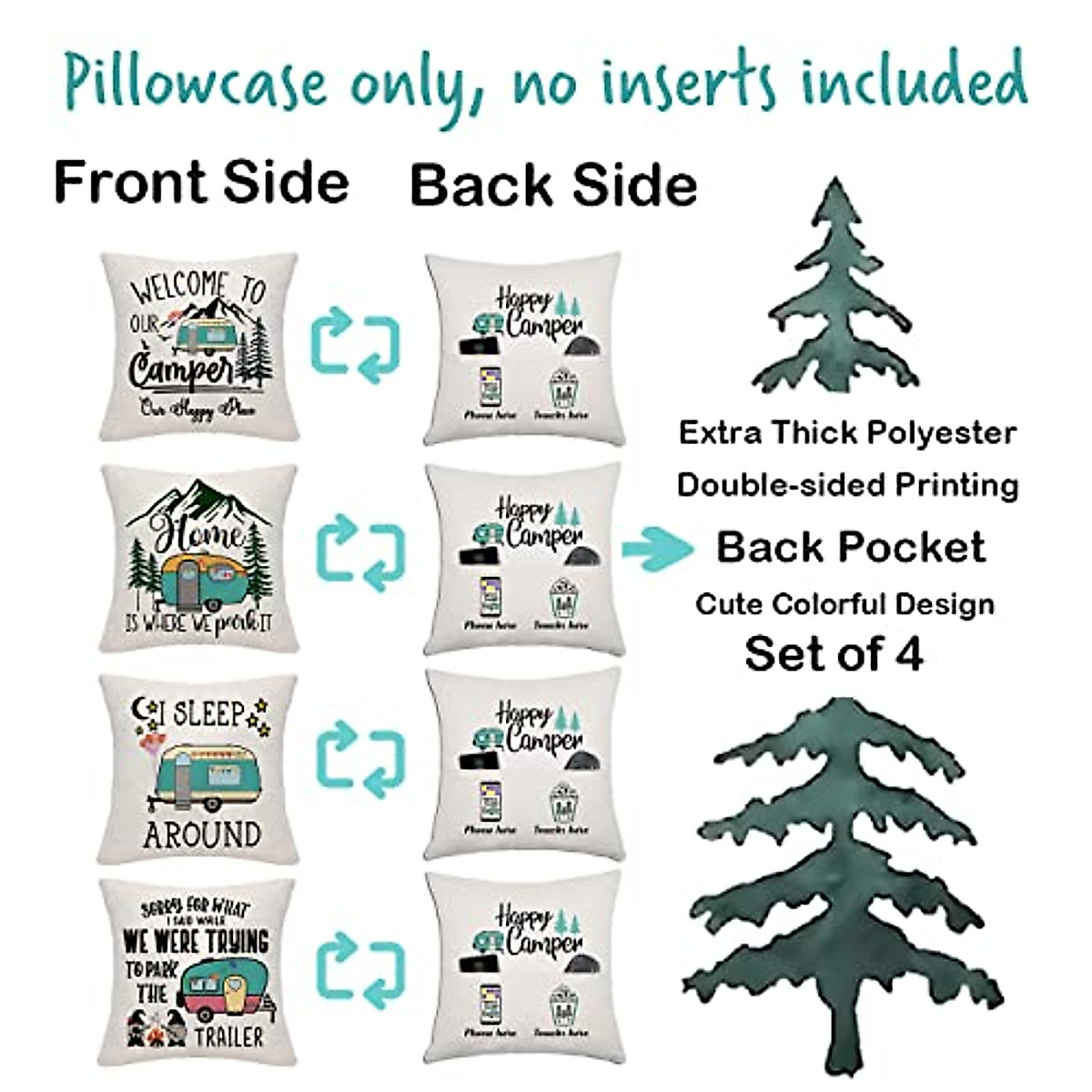 OCCdesign Set of 4 Camper Decor Rv Travel Trailer Decoration for Inside Camping Pillow Cover for Bedding Sofa Couch (Welcome to Our Camper)