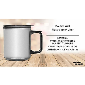 DISCOUNT PROMOS Stainless Steel Travel Mugs with Handle 12 oz. Set of 10, Bulk Pack - Perfect for Coffee, Soda, Other Hot & Cold Beverages - Stainless Steel