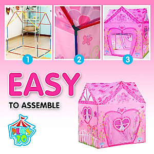 PLAY 10 Kids Tent, Princess Castle Pink Tent for Kids, Kids Playhouse Kids Play Tent, Kids Tent Indoor Playhouse for Kids Outdoor, 37 * 28 * 40inch,Big Enough for 2-3 Little Kids Play Together