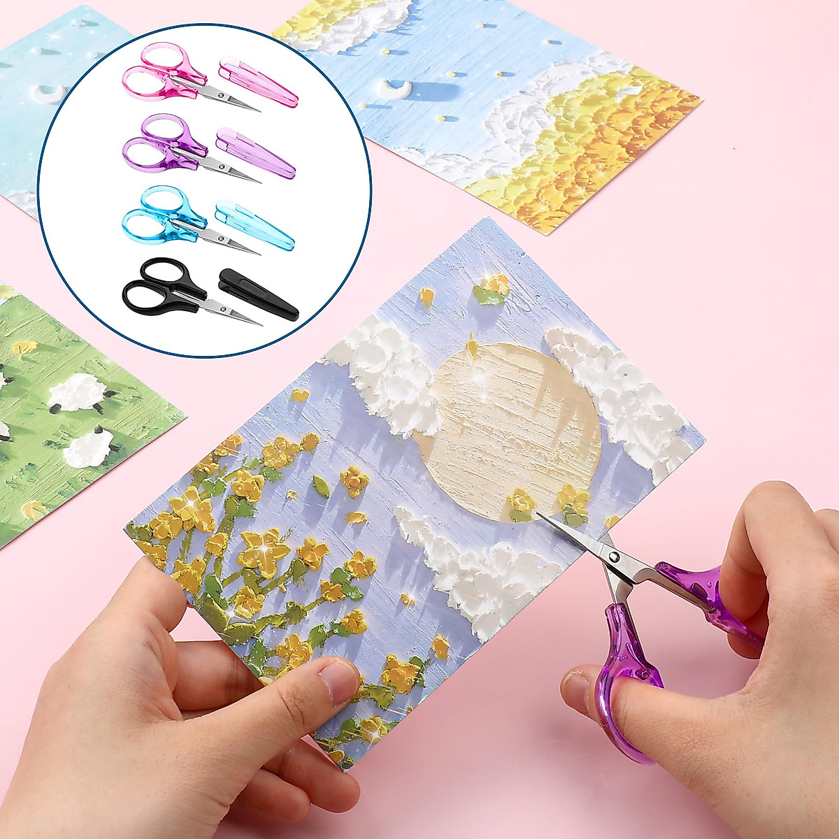 8Pcs Scissors for Crafting Stainless Steel Scissors with Protective Cover Mini Detail Craft Scissors Straight Fine Tips Design for Crafting Facial Hair Trimming Travel School DIY Projects